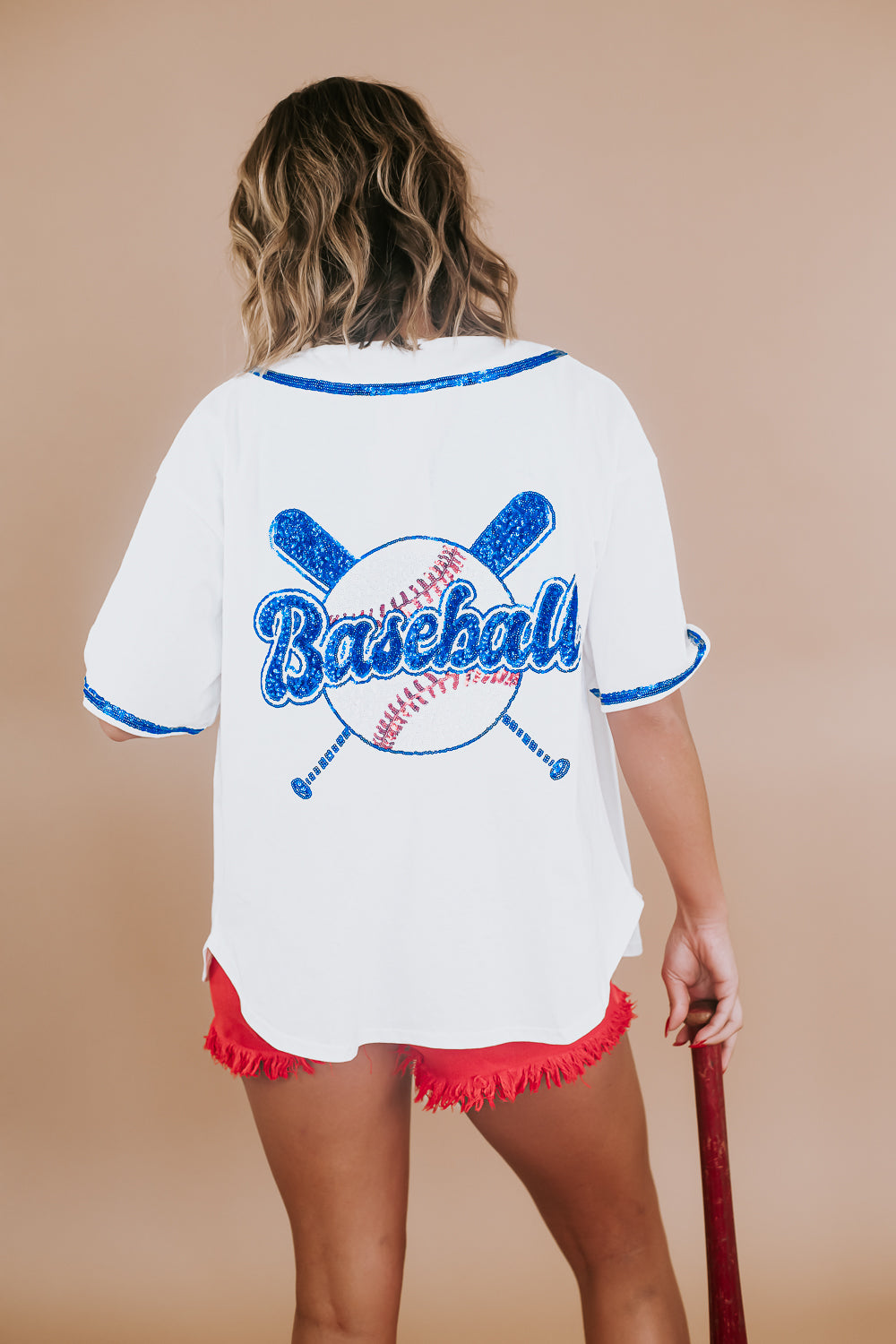 Sequin Embroidered Baseball Jersey Top, White – Everyday Chic Boutique
