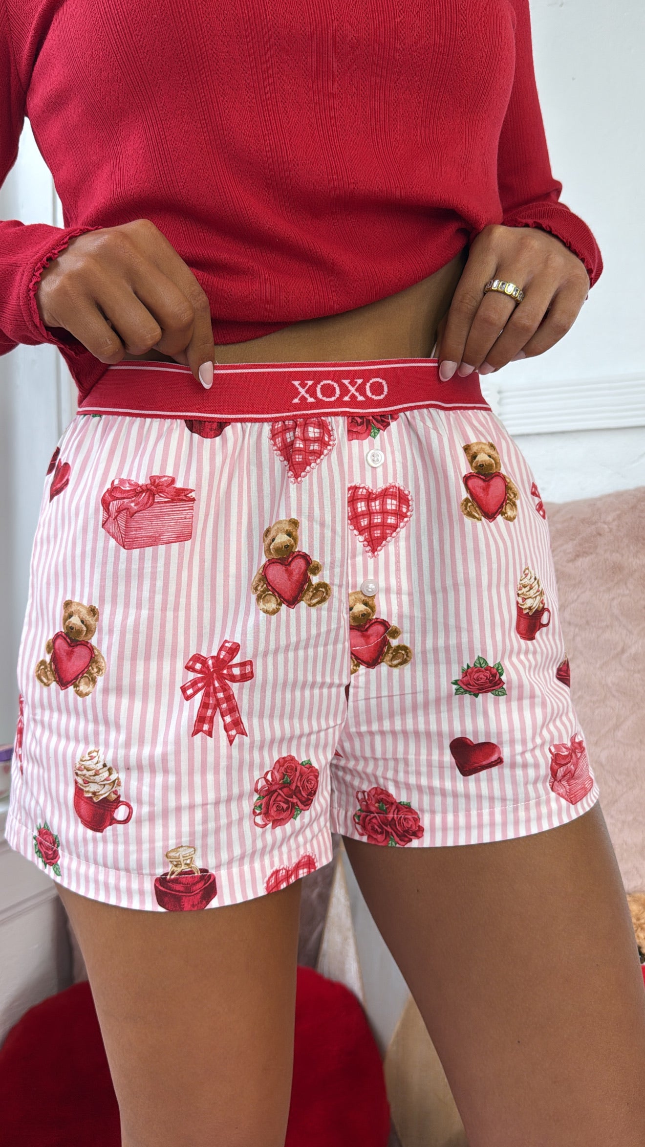 Bear Hugs & Coffee Mugs Boxer Short, Pink/Red – Everyday Chic Boutique