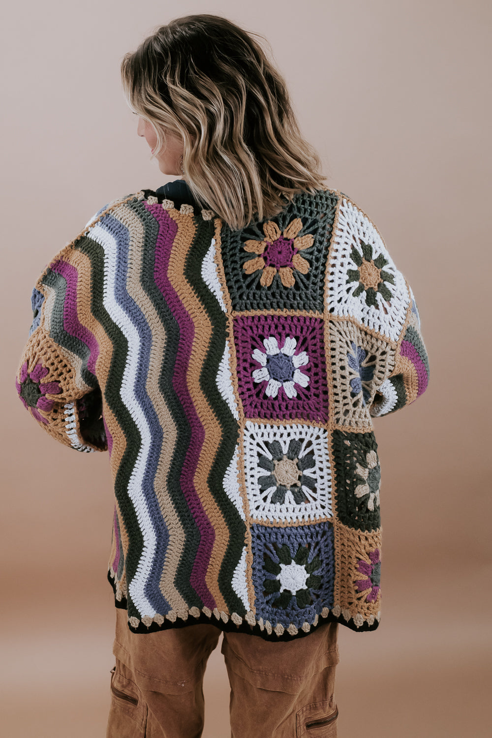 POL: Hand Knit Square Patches Cardigan, Mustard & Olive – Everyday Chic ...