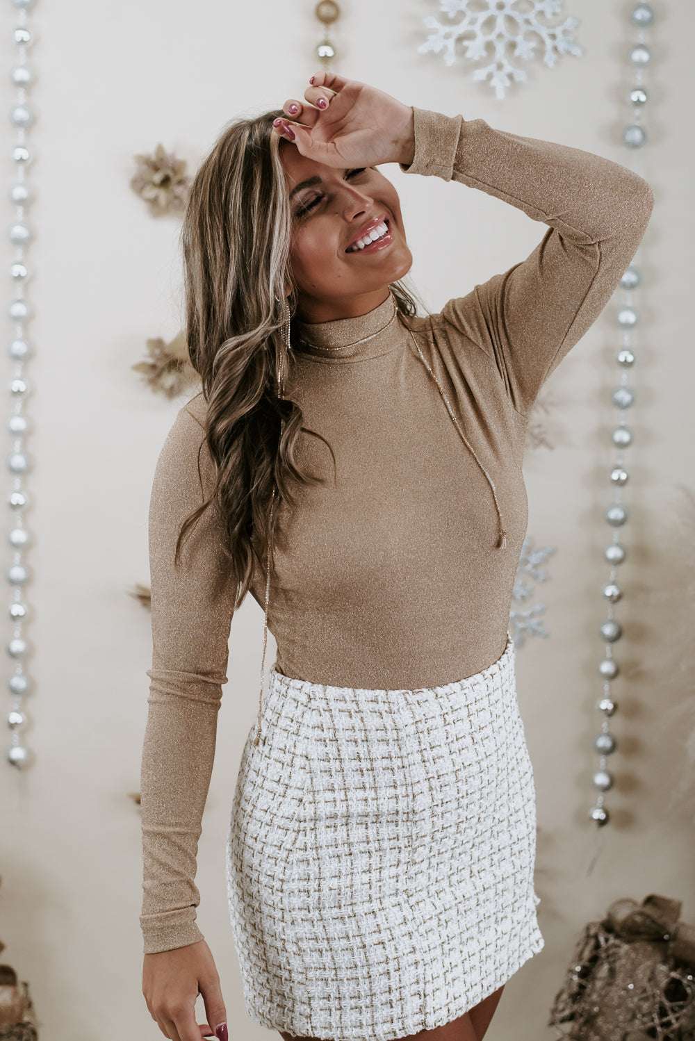 Full Of Cheer Shimmer Bodysuit, Champagne – Everyday Chic Boutique